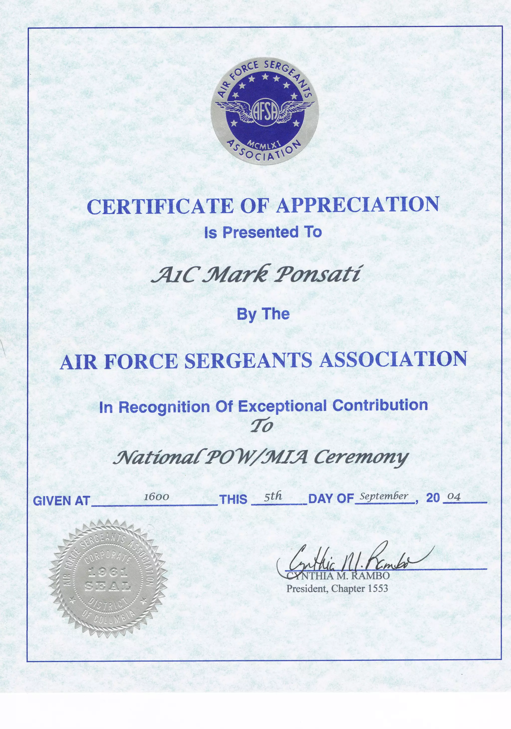 AFSA POW:MIA Ceremony | PDF
