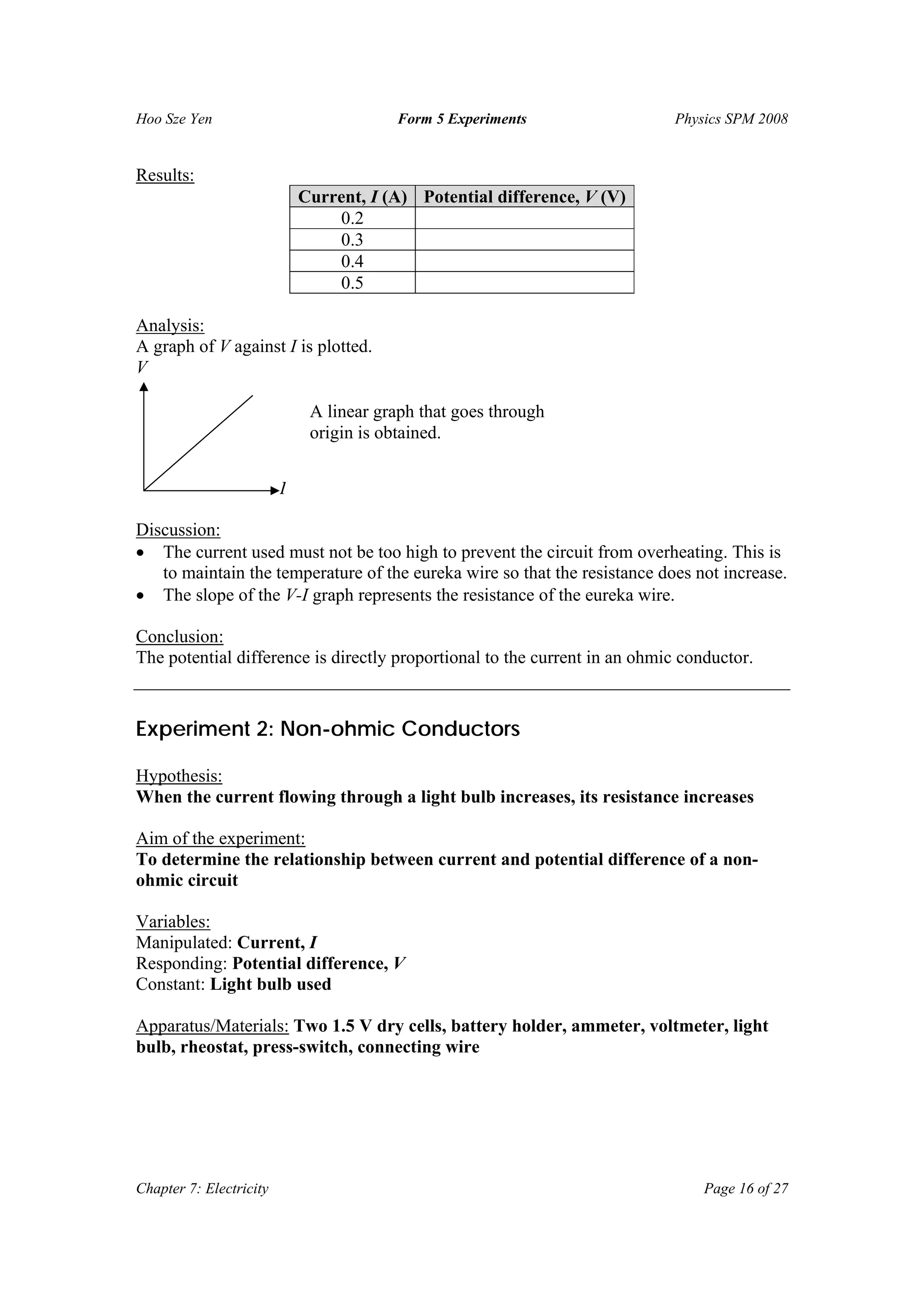 F5 Physics Experiment List | PDF