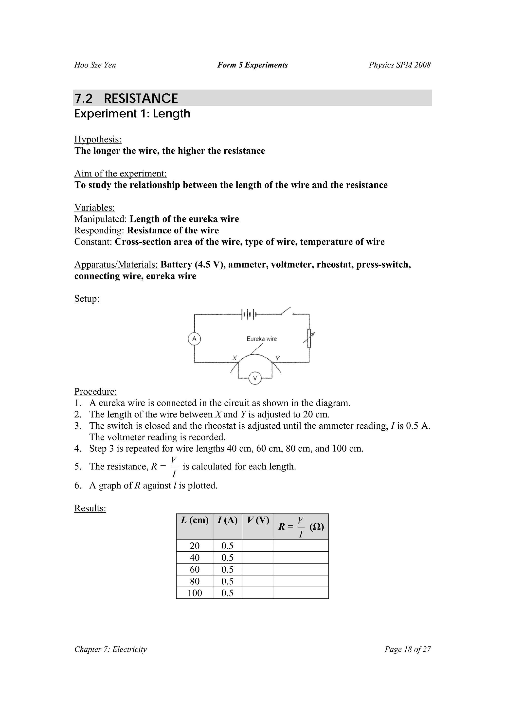 F5 Physics Experiment List | PDF