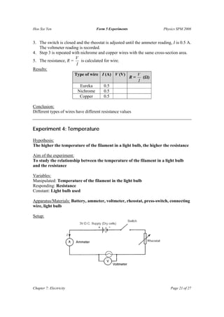 F5 Physics Experiment List | PDF