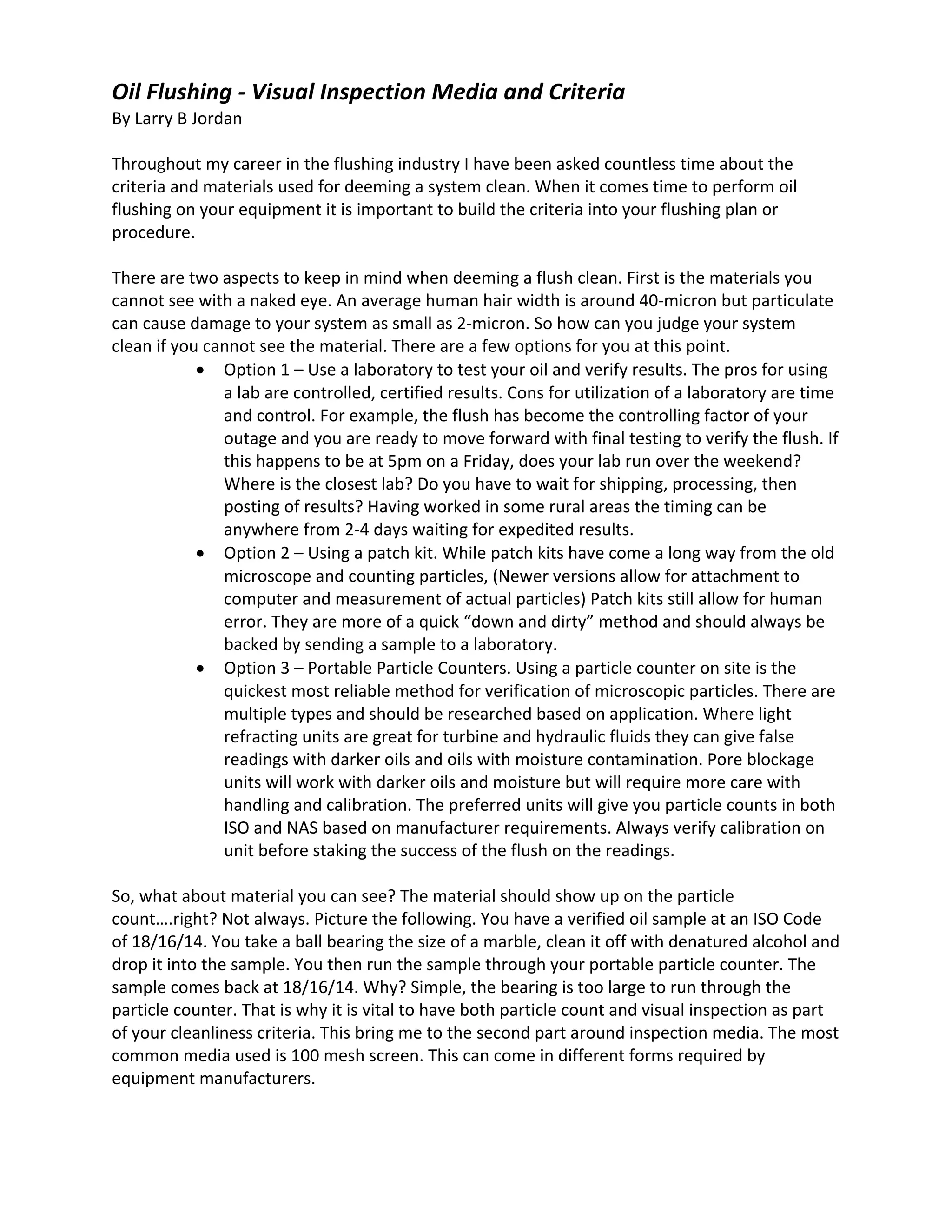 Oil Flushing Visual Inspection Media and Criteria | PDF