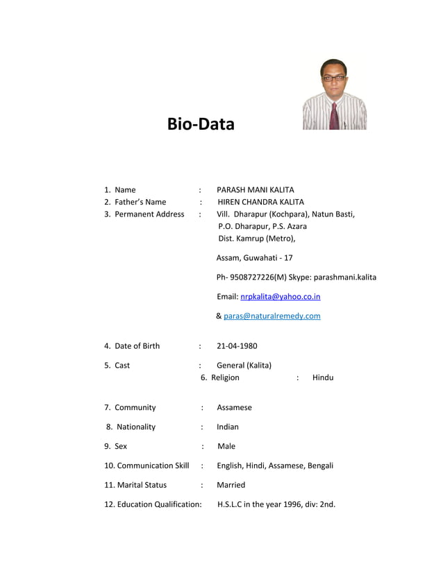 Parash Bio-Data | PDF