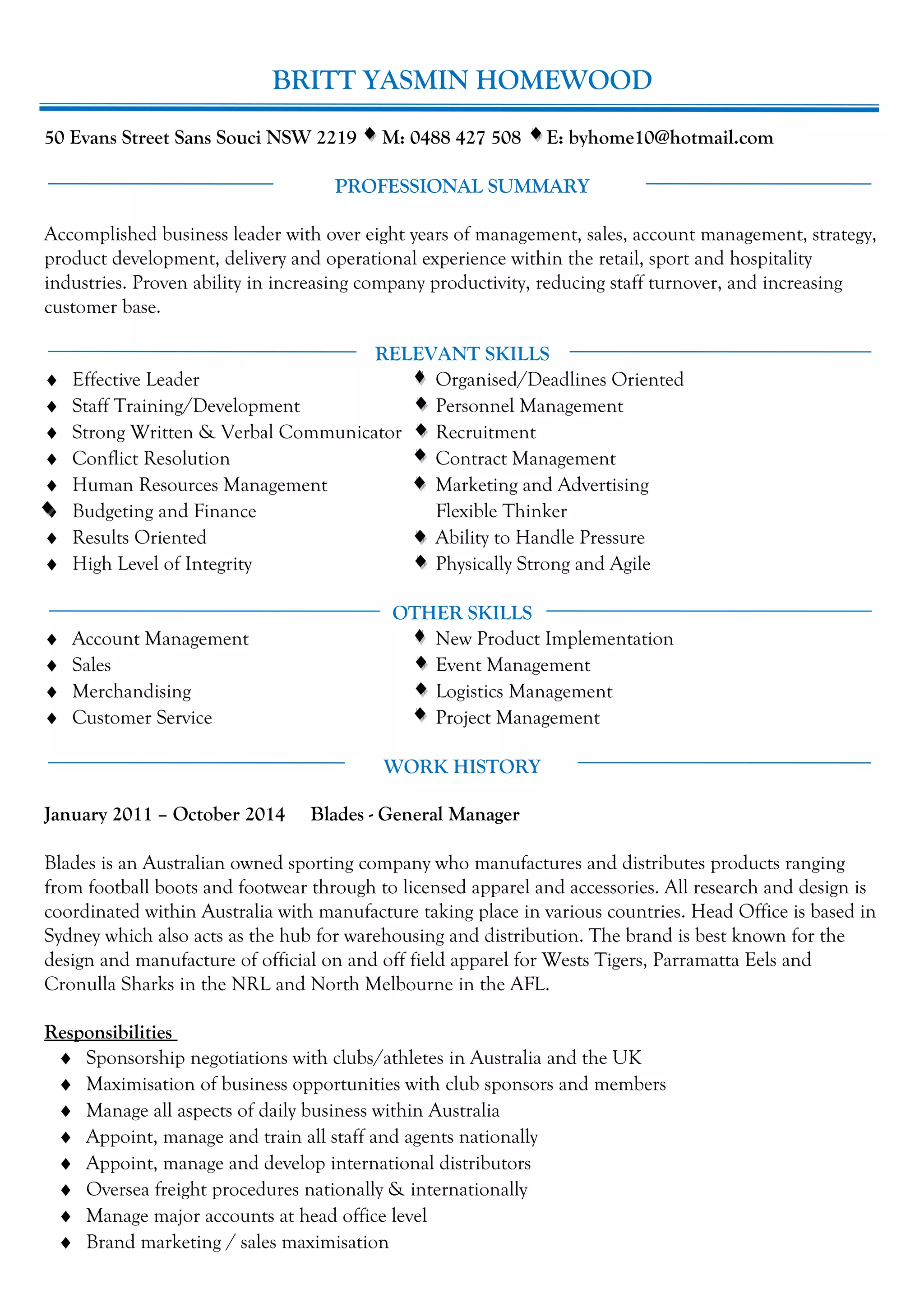 Britt Homewood Resume Management | DOC