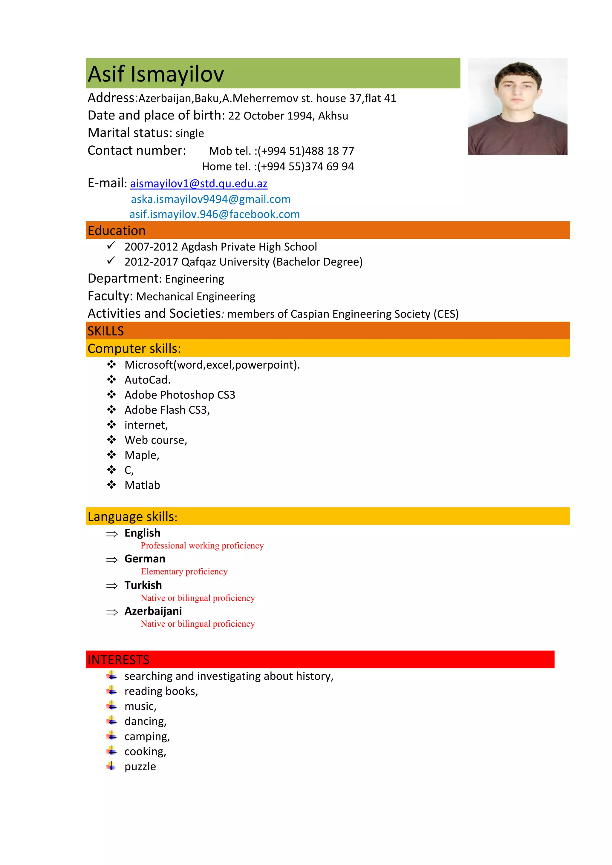 cv Asif ismayilov | PDF