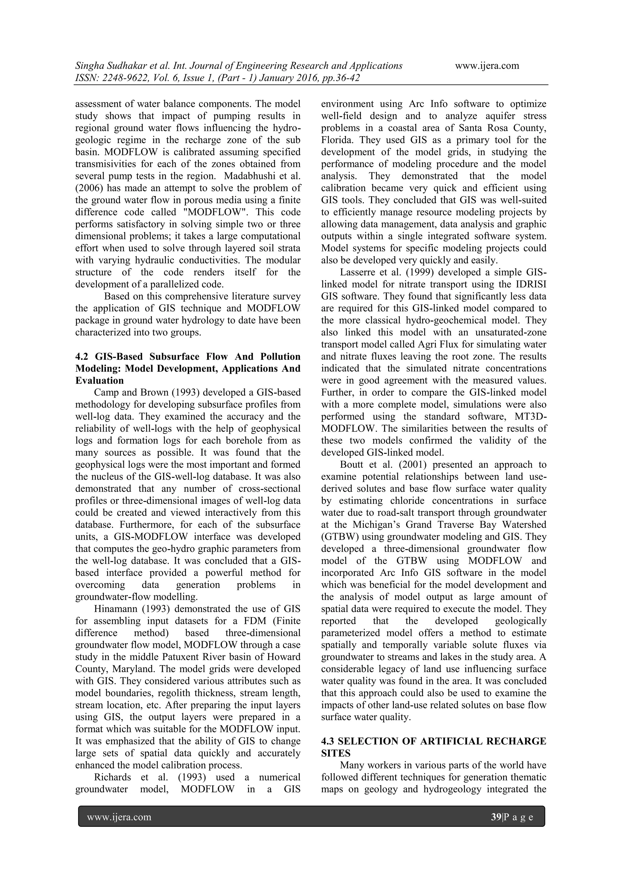 Application Of Gis And Modflow To Ground Water Hydrology A Review Pdf