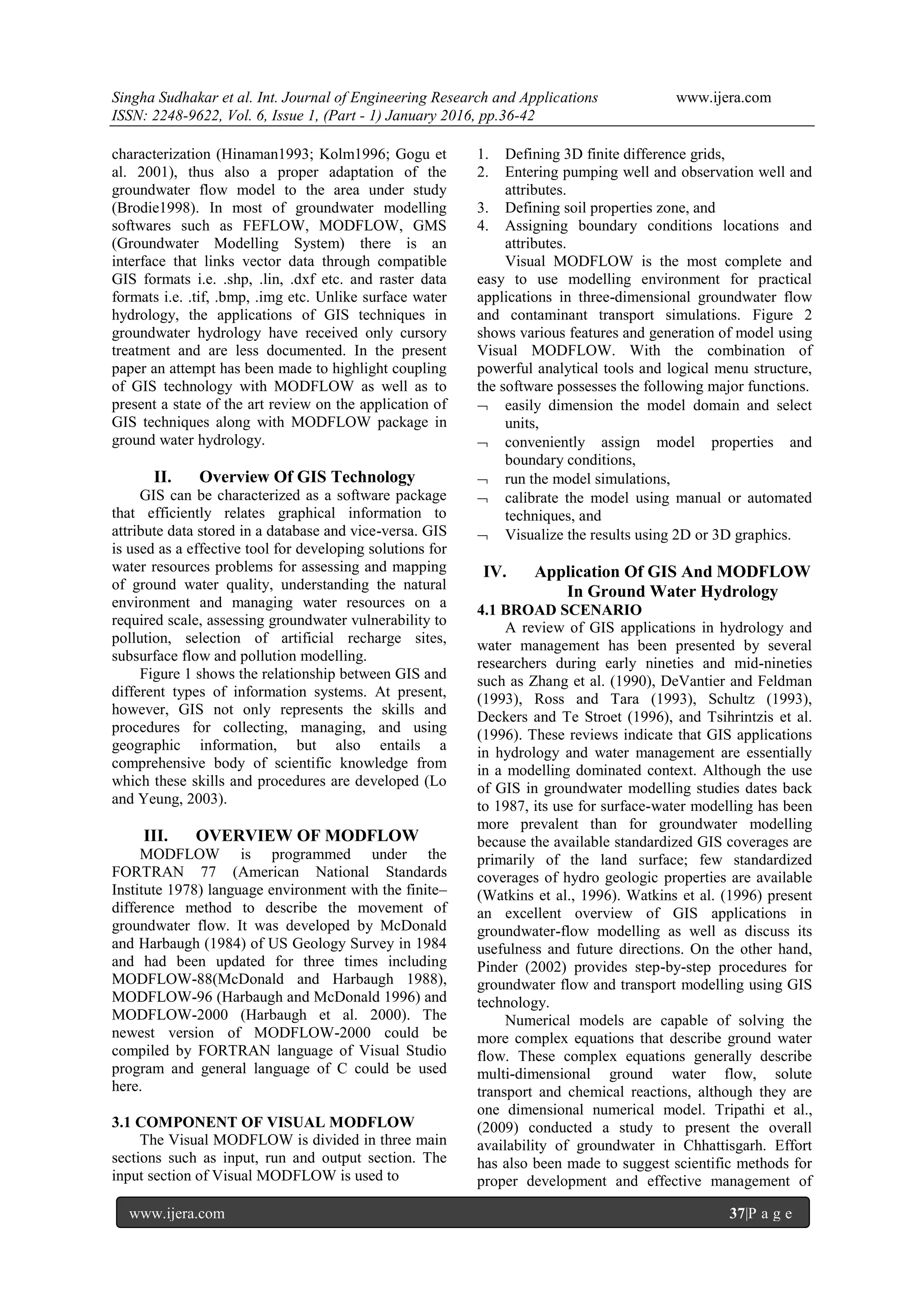 Application of GIS and MODFLOW to Ground Water Hydrology- A Review | PDF
