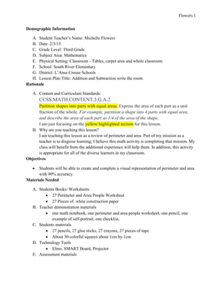 Perimeter and Area People Lesson Plan M FLowers | PDF