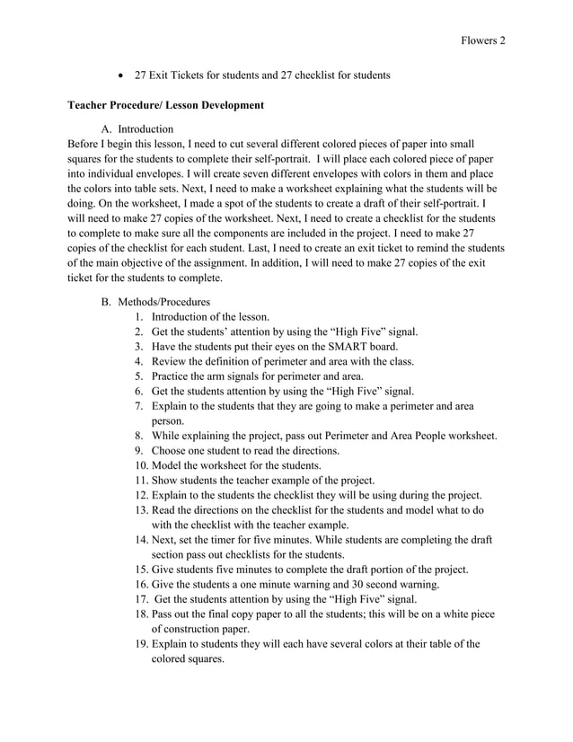 Perimeter and Area People Lesson Plan M FLowers | PDF | Educational ...