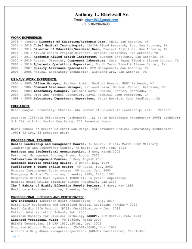 Anthony Blackwell resume - August 2016 | PDF