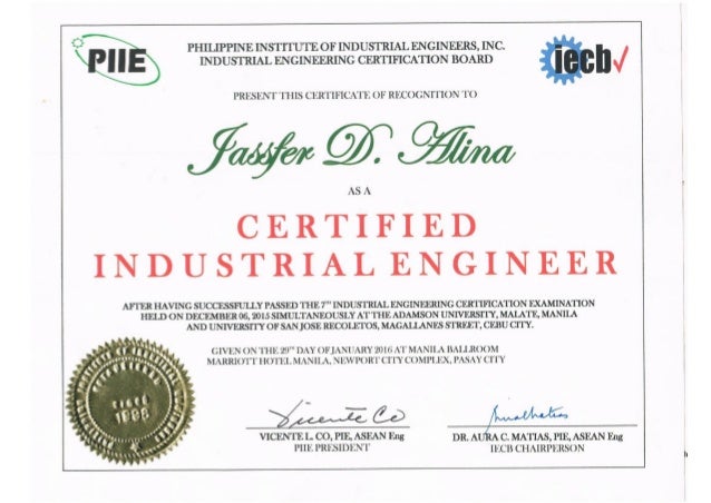 Certificate Of Industrial Engineering