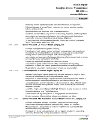 Mark Langley WorleyParsons ExpeditingFeb 09 2015 Resume | PDF