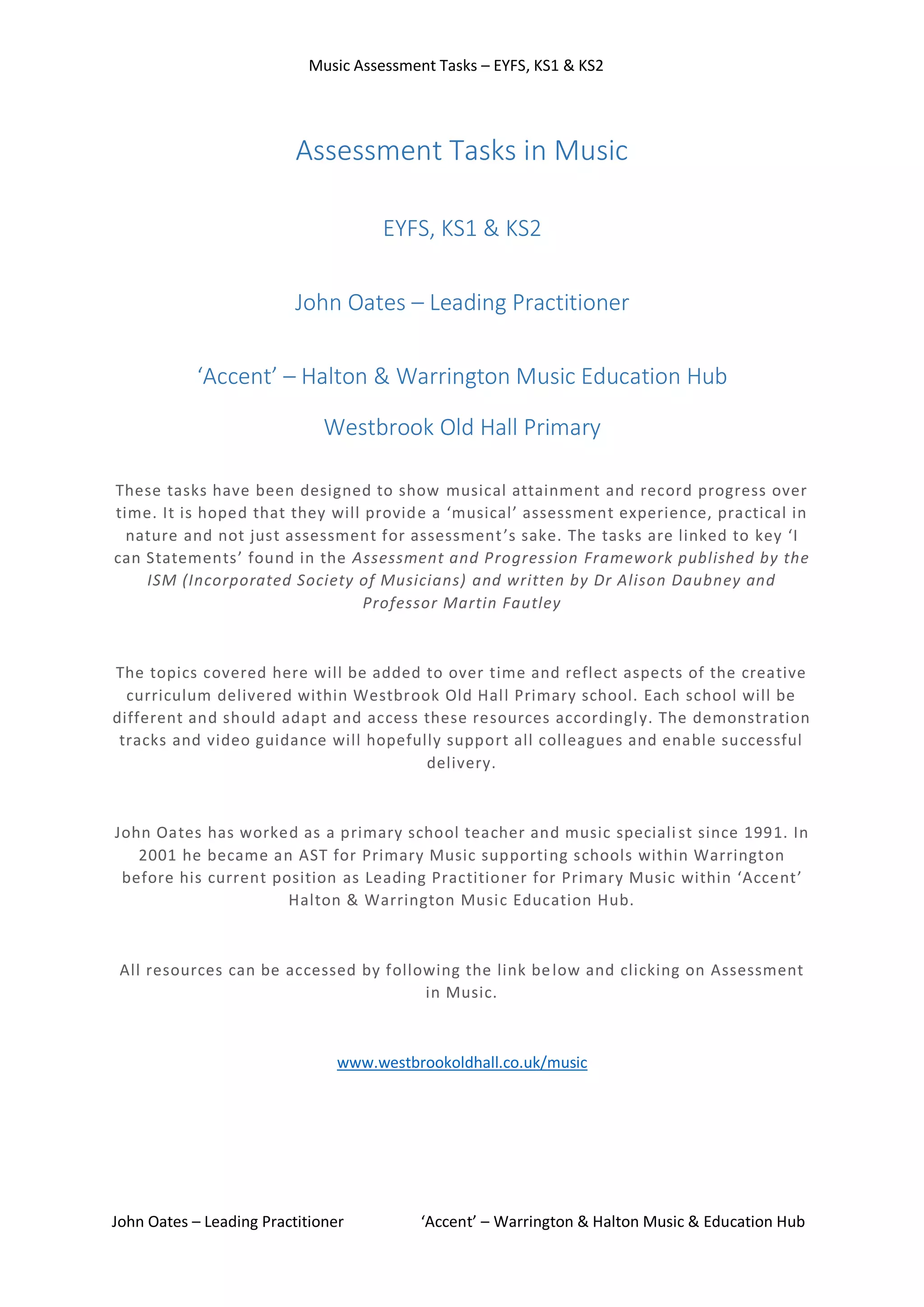 EYFS_KS1_KS2_Music Assessment Tasks - John Oates | PDF