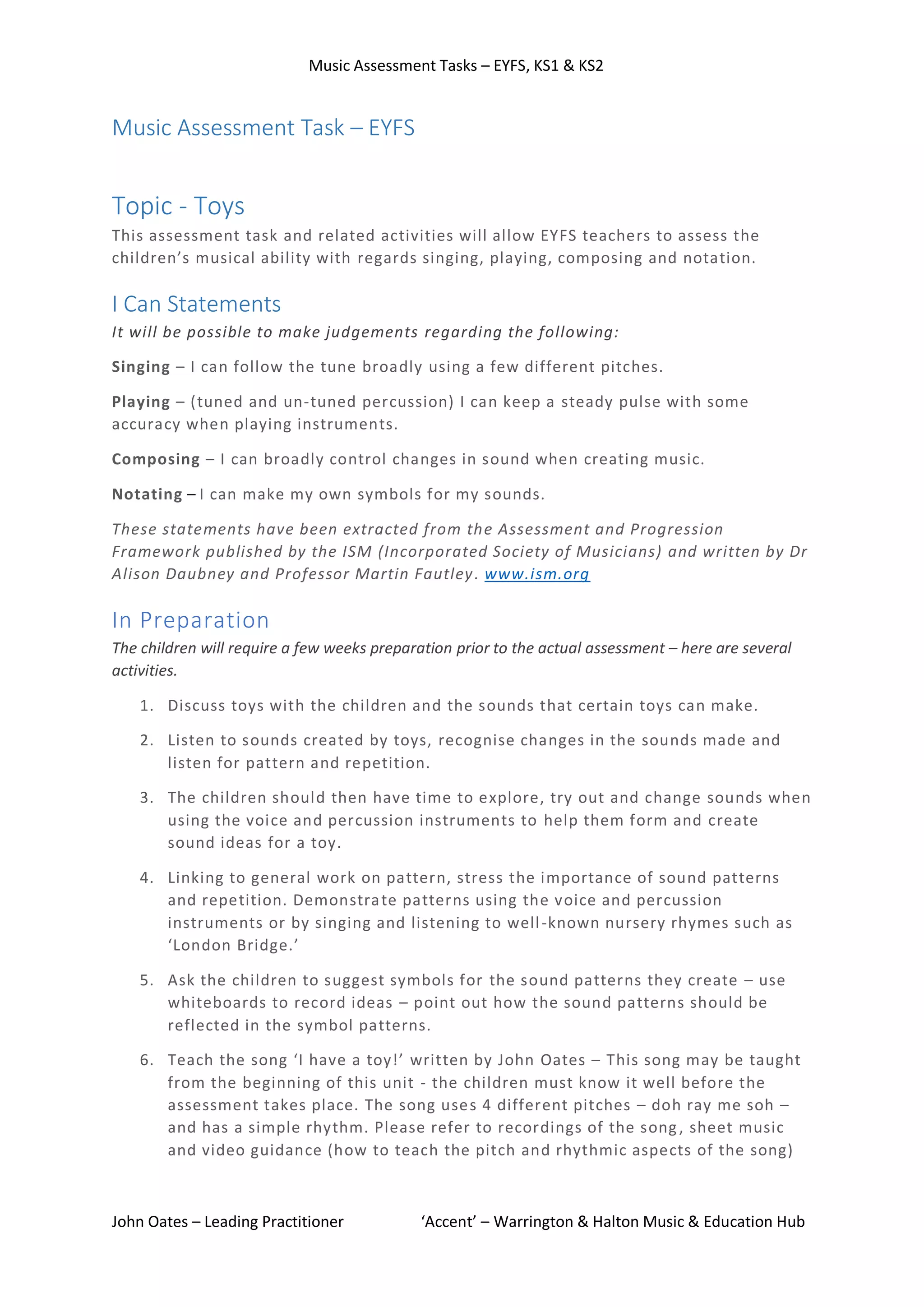 EYFS_KS1_KS2_Music Assessment Tasks - John Oates | PDF