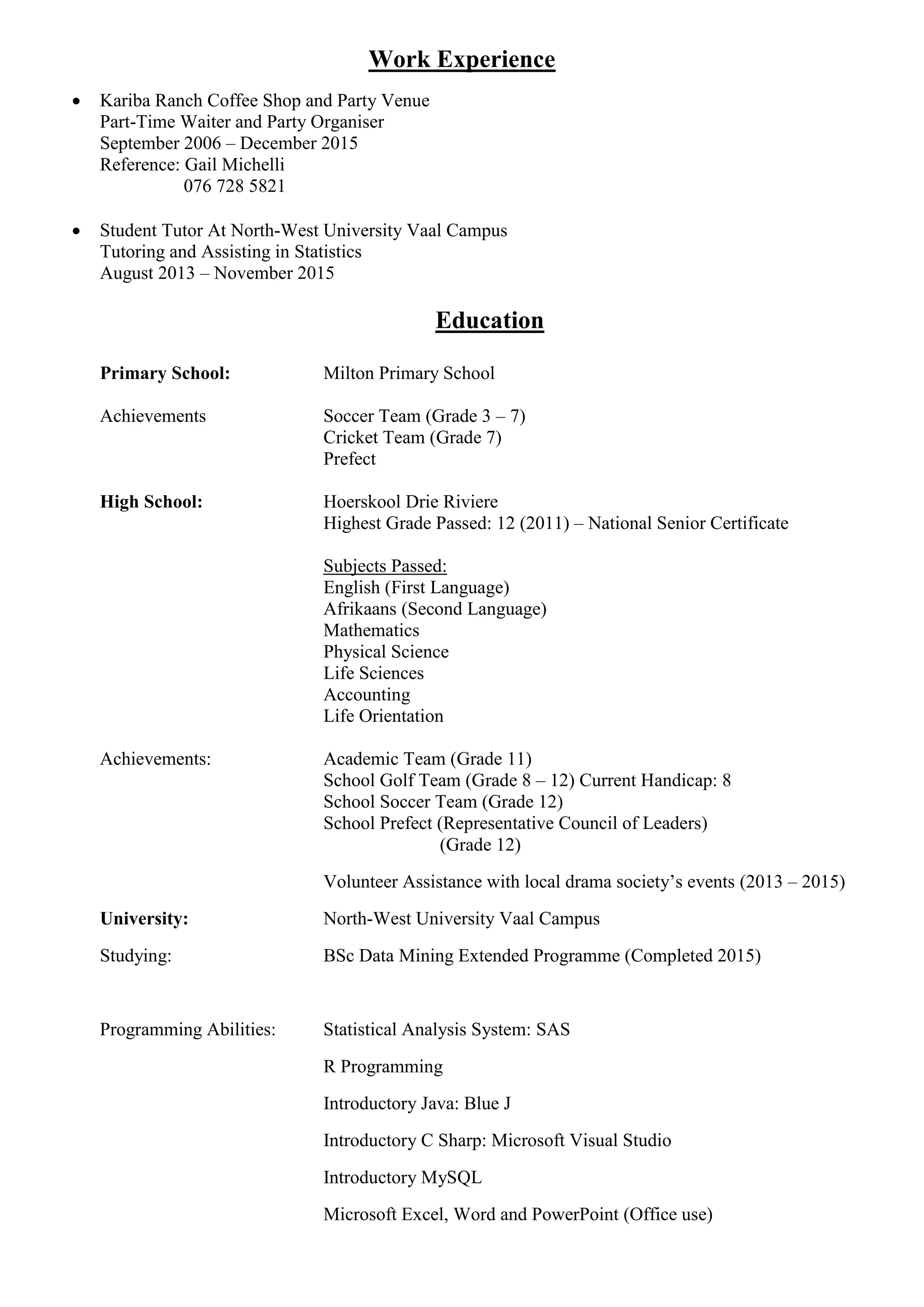 CURRICULUM VITAE OF JONATHAN DEREK CAMPBELL | PDF
