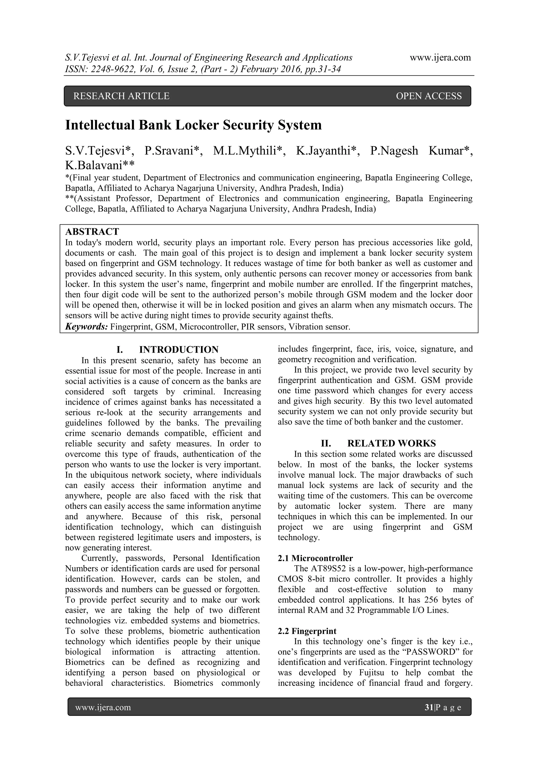 Intellectual Bank Locker Security System | PDF