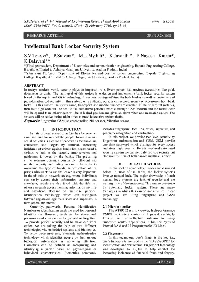 Intellectual Bank Locker Security System | PDF