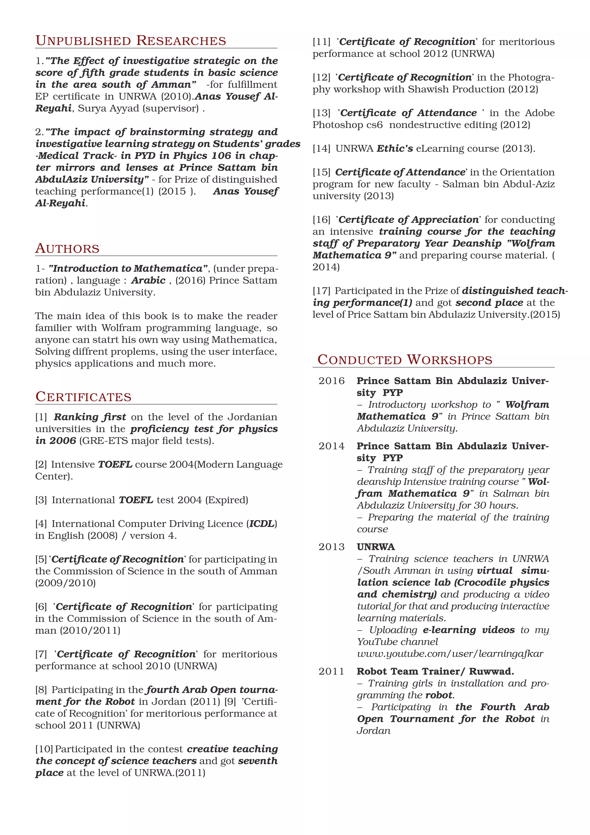 anas yousef CV - physics e new 2016 LaTeX | PDF | Education