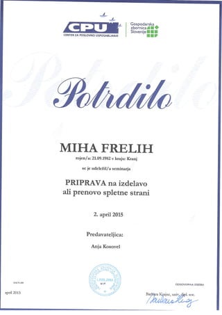 Potrdilo Priprava na izdelavo ali prenovo spletne strani | PDF