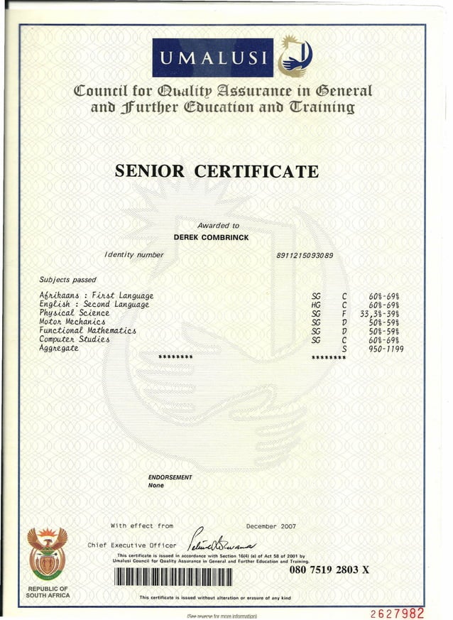 Matric Certificate | PDF
