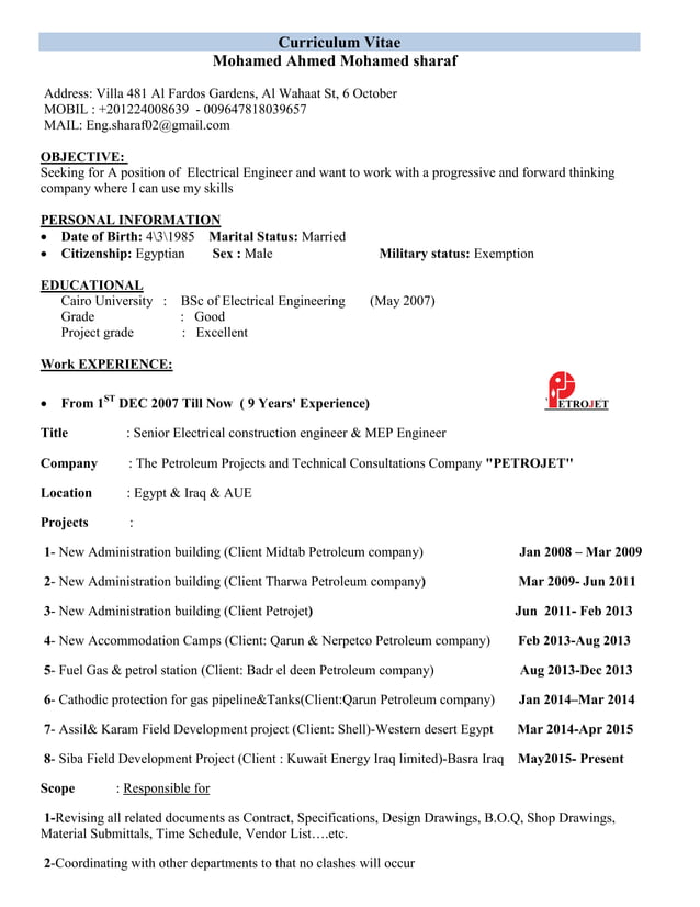 ENG.Mohamed CV | PDF
