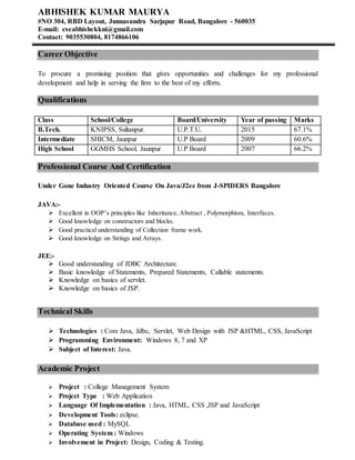 Abhishek Fresher Resume | DOCX | Programming Languages | Computing