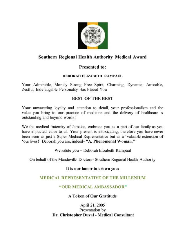 Southern Regional Authority Medical Award | DOCX | Medical Health