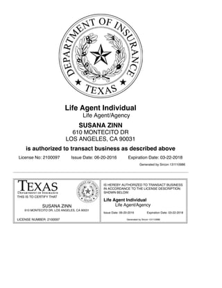 Texas Life Insurance Agent License | PDF