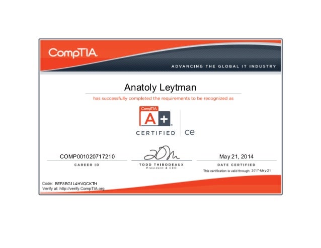 CompTIA A+ ce certificate