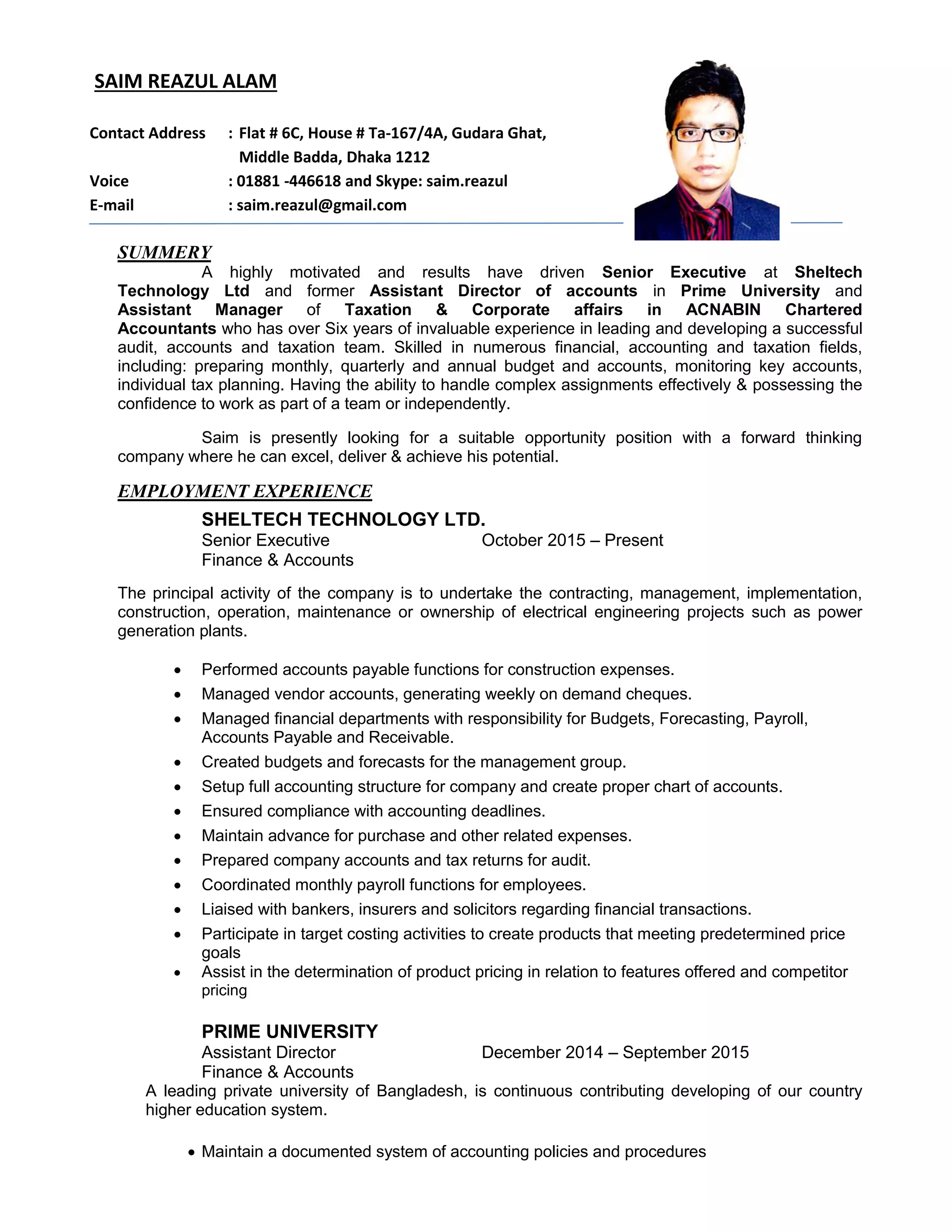 Resume of Saim Reazul Alam | PDF