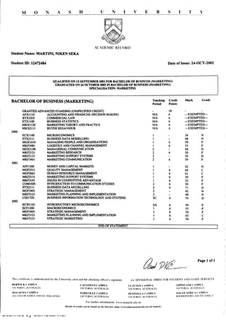 Monash Transcript | PDF