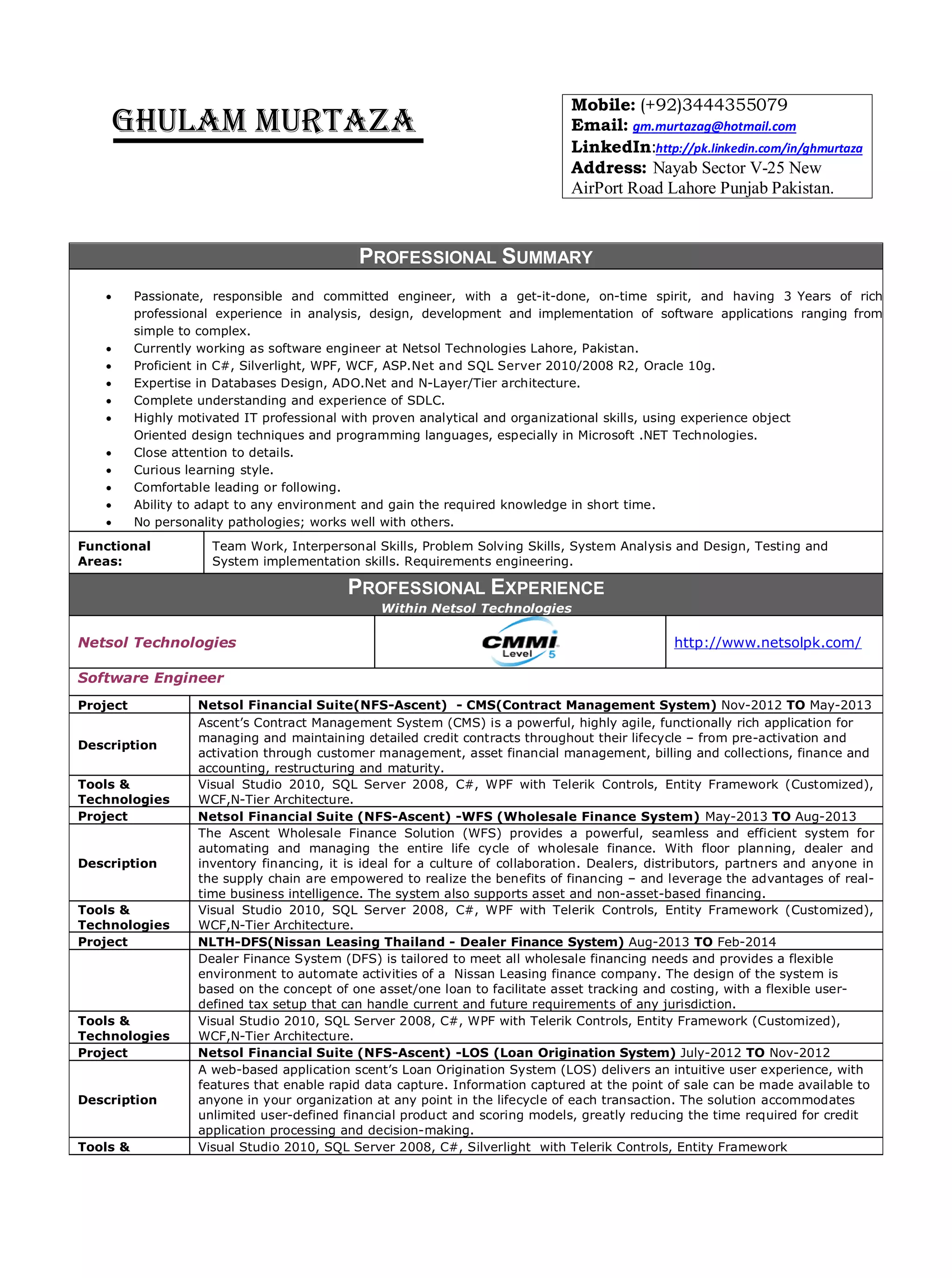 Ghulam Murtaza CV | PDF | Databases | Computer Software and Applications