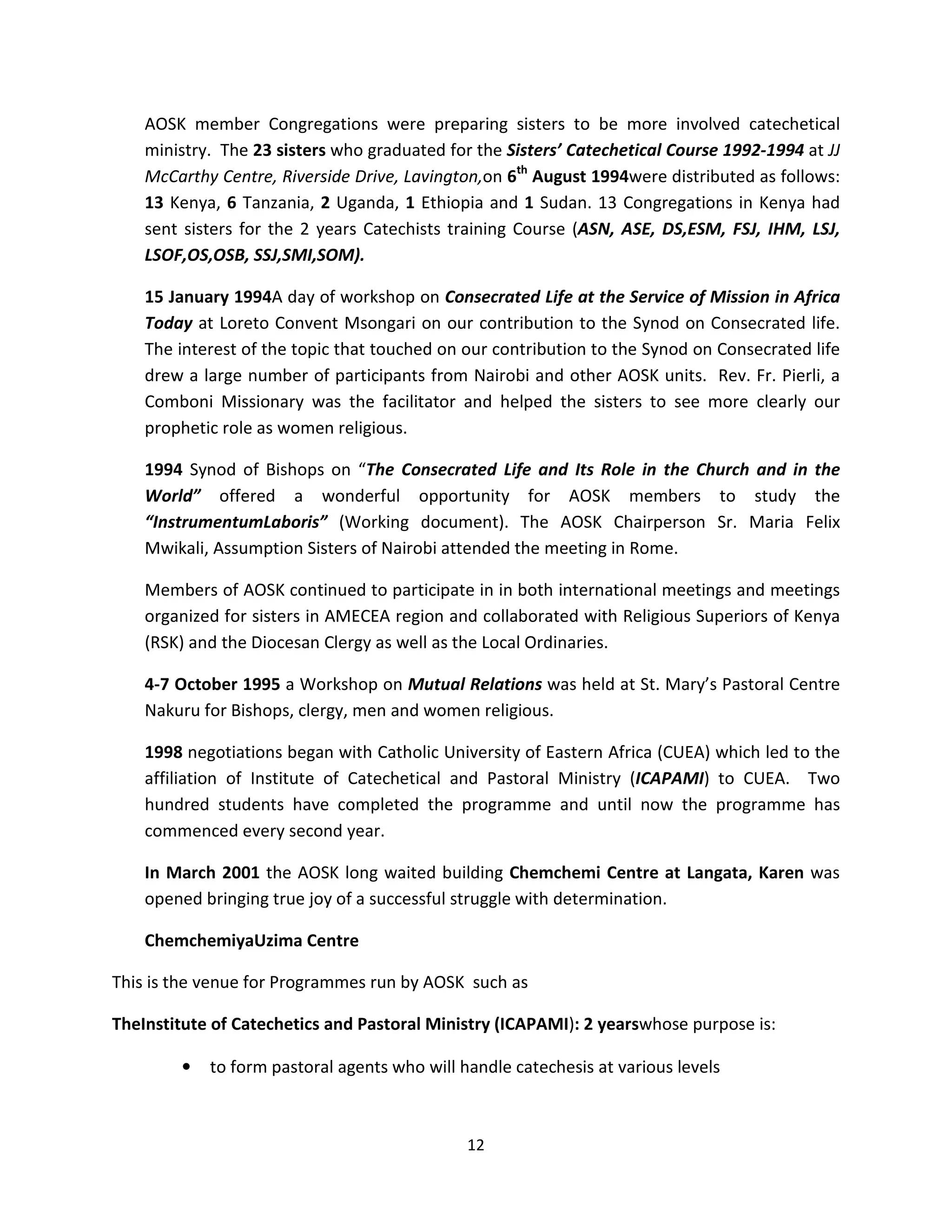 STORY OF ASSOCIATION OF SISTERHOODS OF KENYA 2012 | PDF