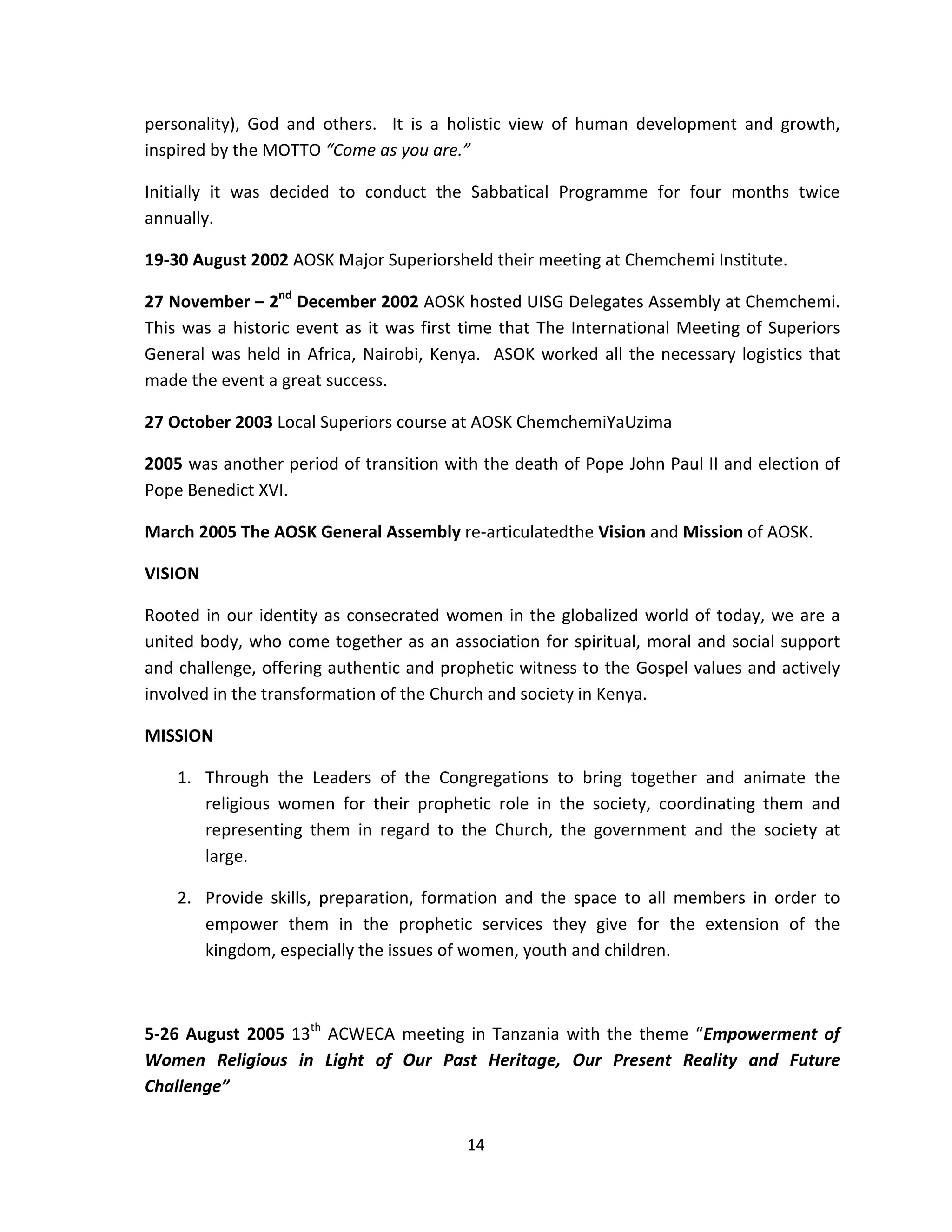STORY OF ASSOCIATION OF SISTERHOODS OF KENYA 2012 | PDF