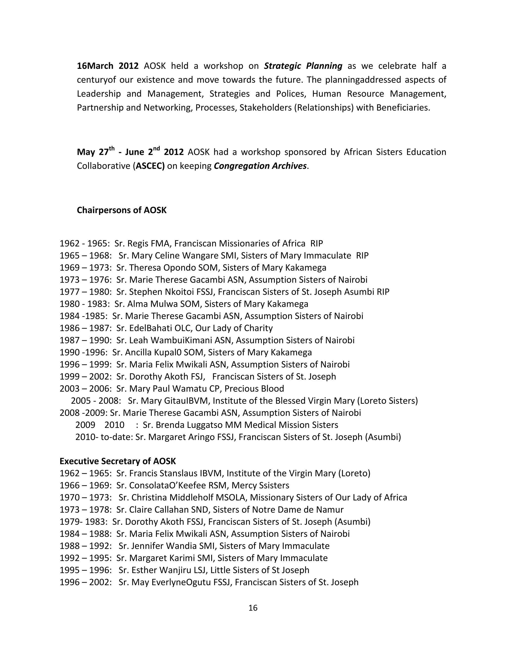 STORY OF ASSOCIATION OF SISTERHOODS OF KENYA 2012 | PDF