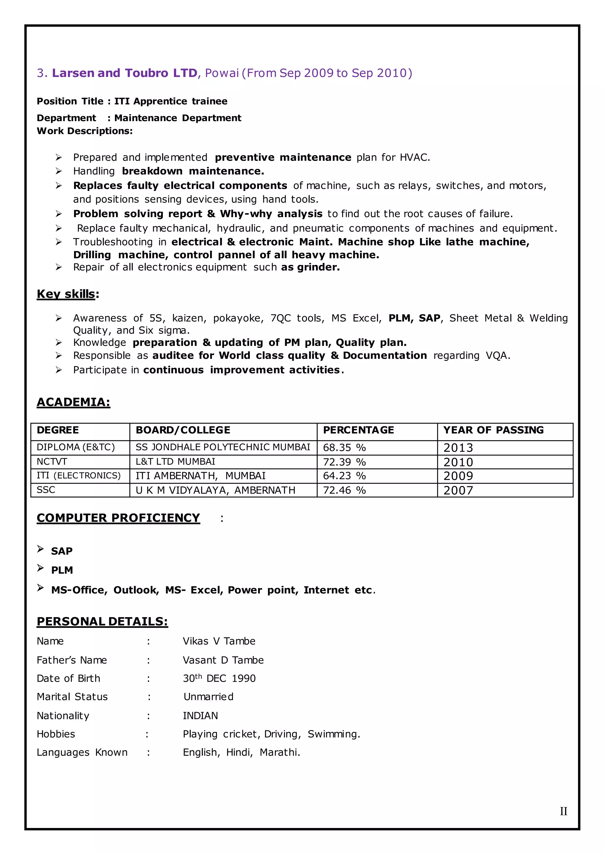 VIKAS TAMBE RESUME | DOCX