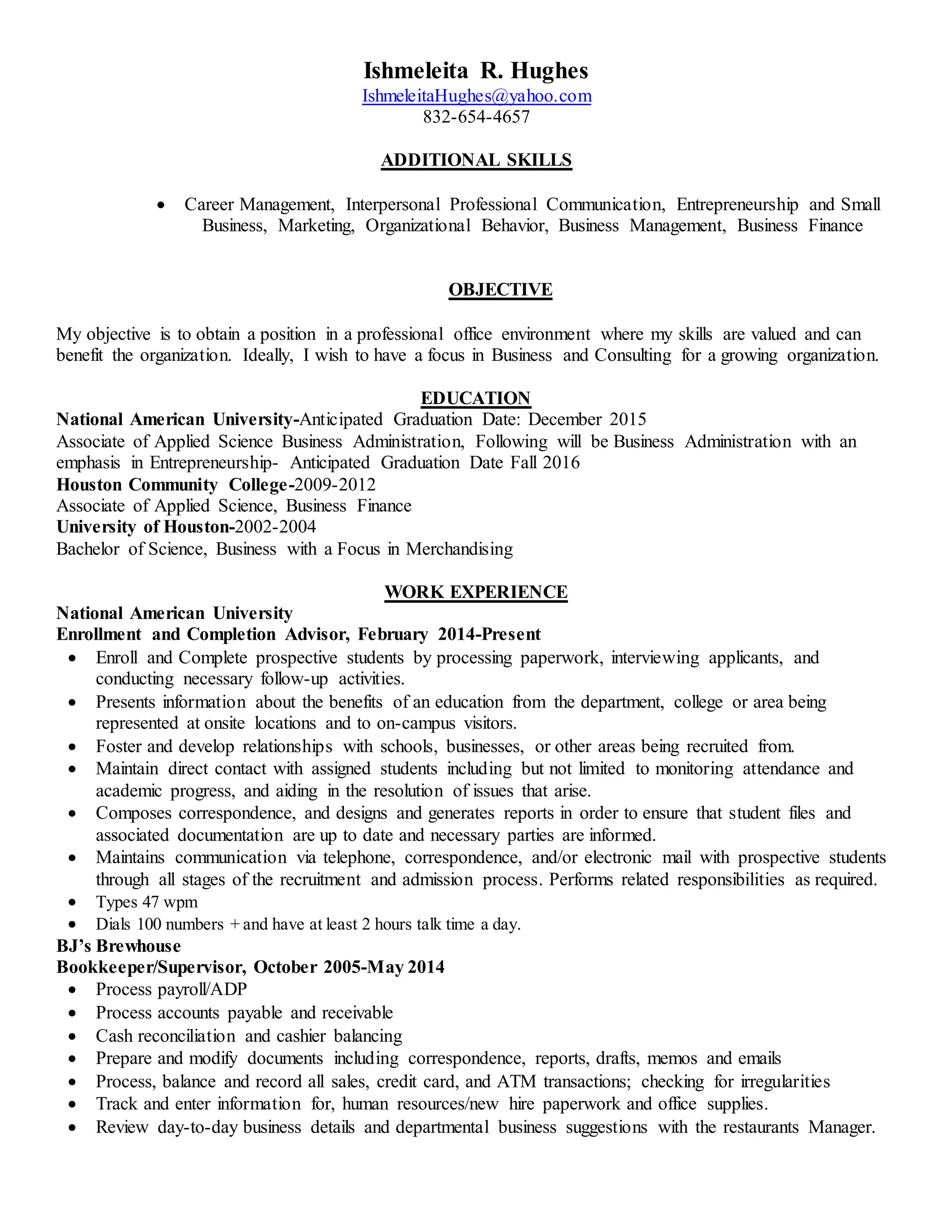 Ishmeleita Hughes Resume | DOCX