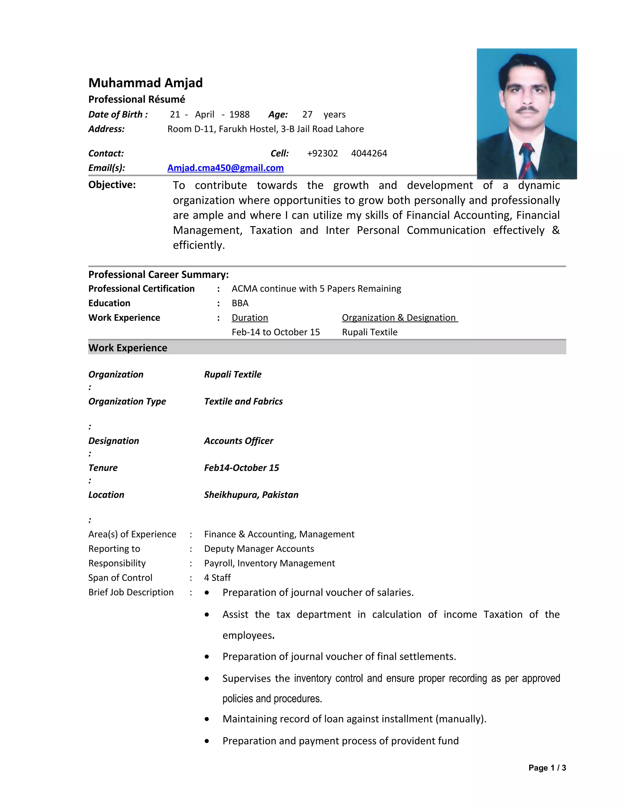 Professional Cv Amjad (2) | DOC