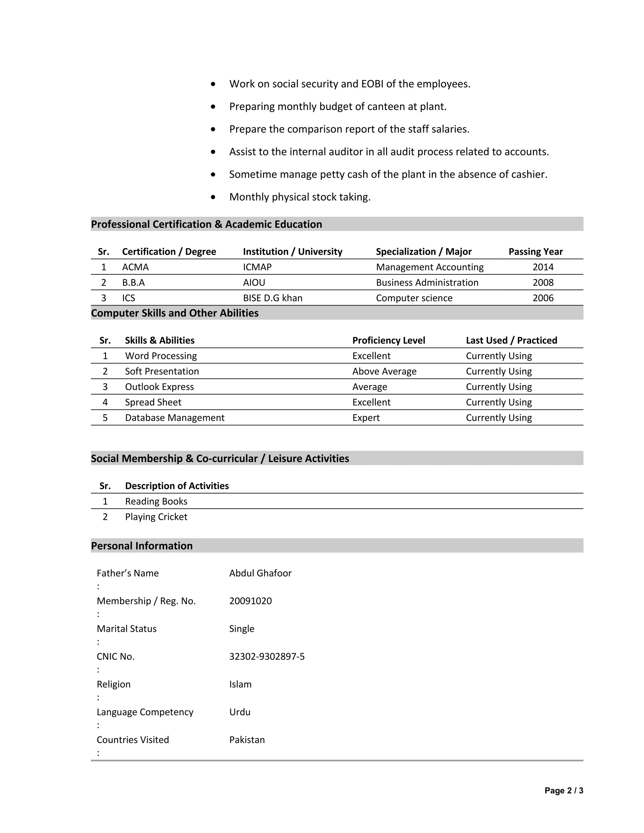 Professional Cv Amjad (2) | DOC