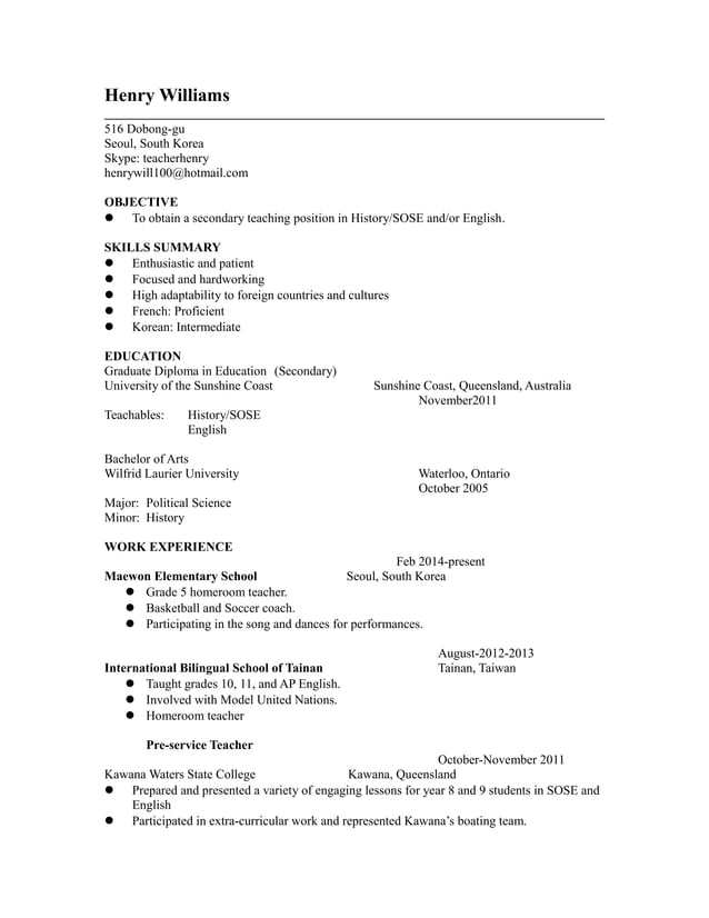 Henry Williams - Education Resume11 | DOC | Secondary Education | Education