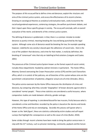 Criminal Justice System assignment | DOCX | Crime & Harmful Acts to ...