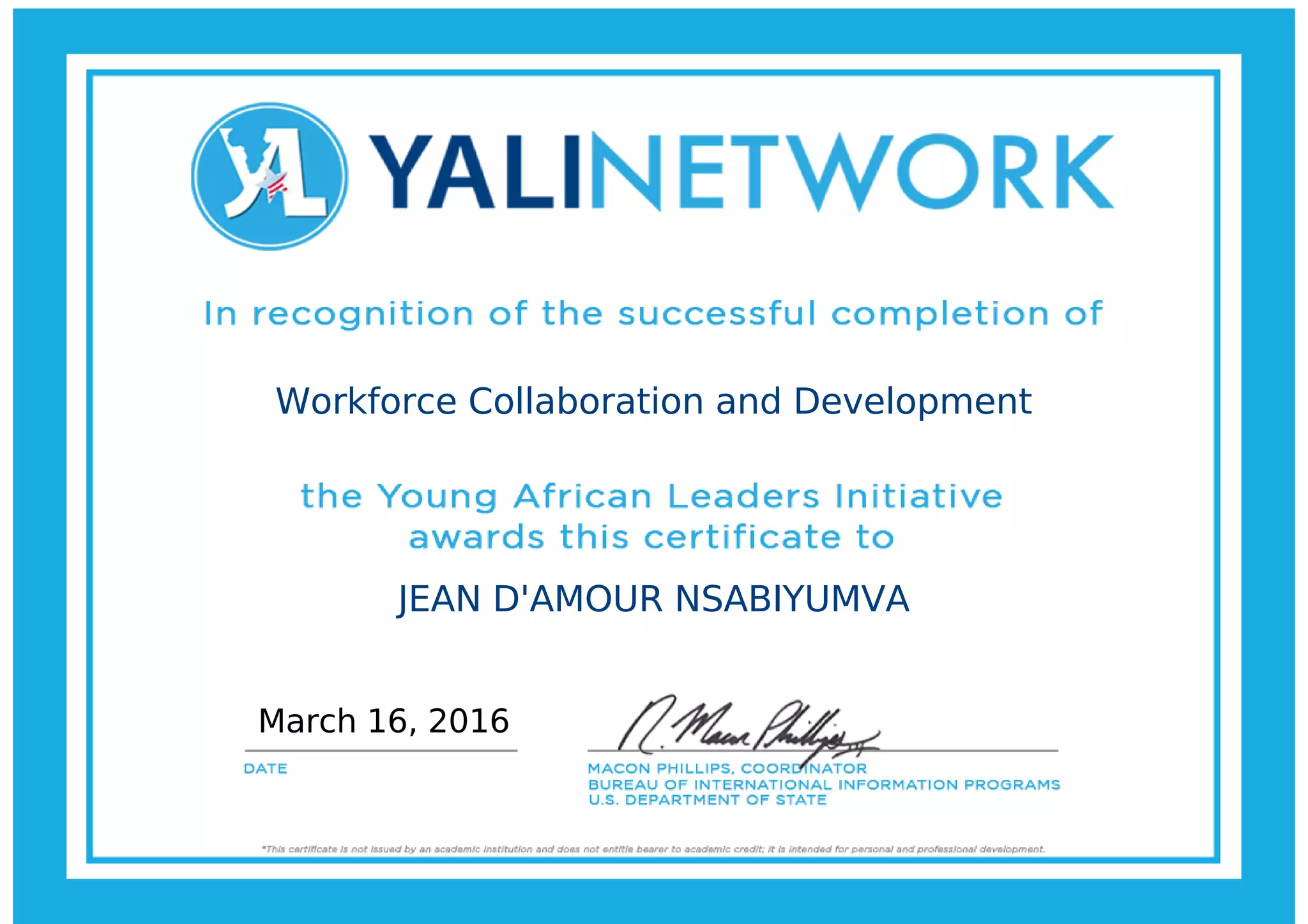 YALI_Certificate workforce collaboration & development | PDF
