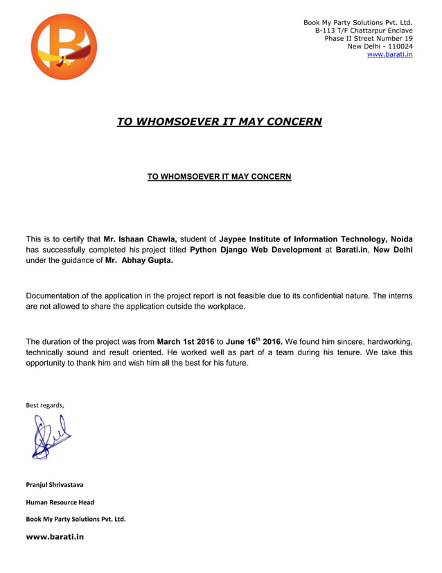 Barati Internship LOR | PDF