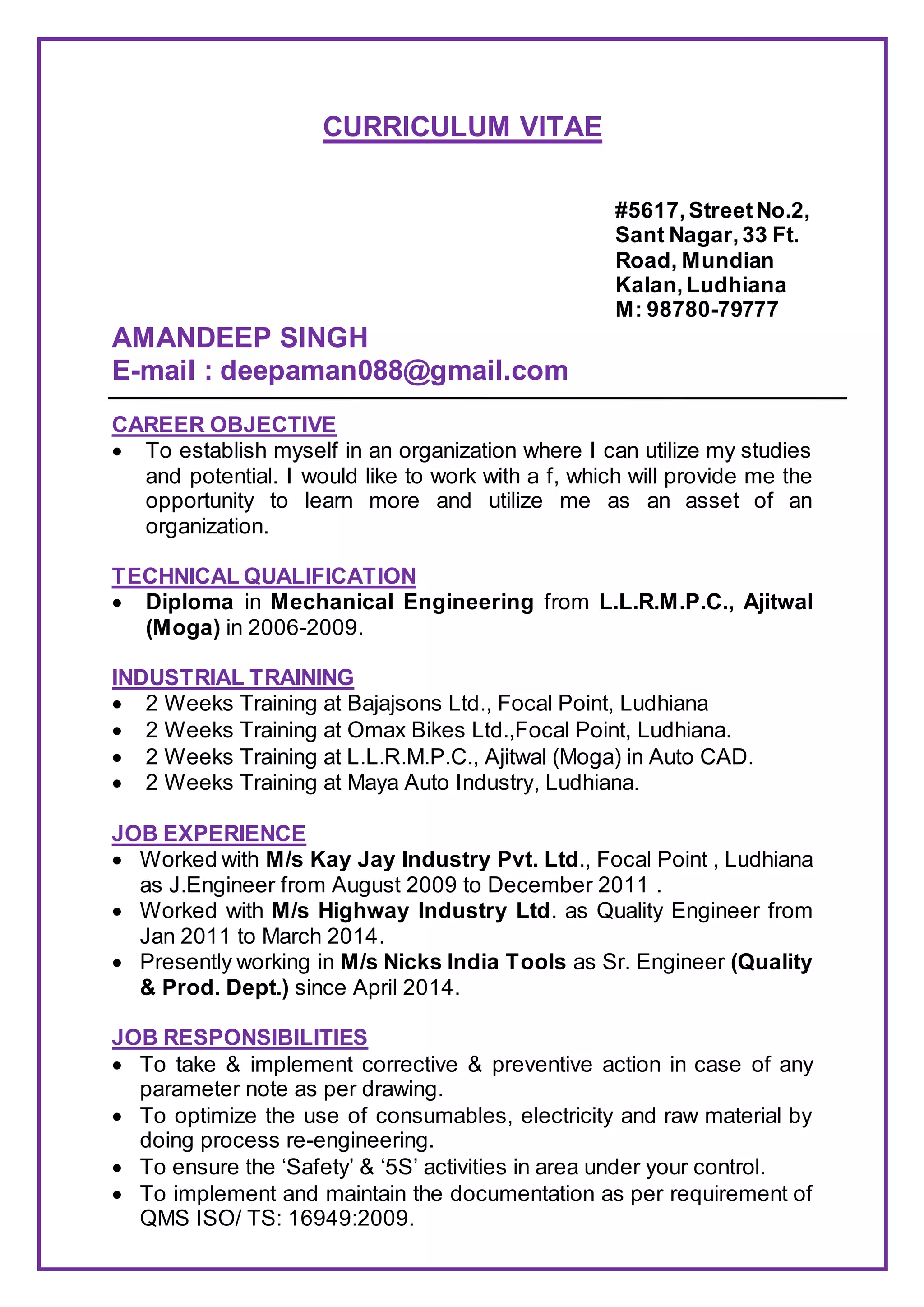 Amandeep_Singh_CV - Copy | DOCX