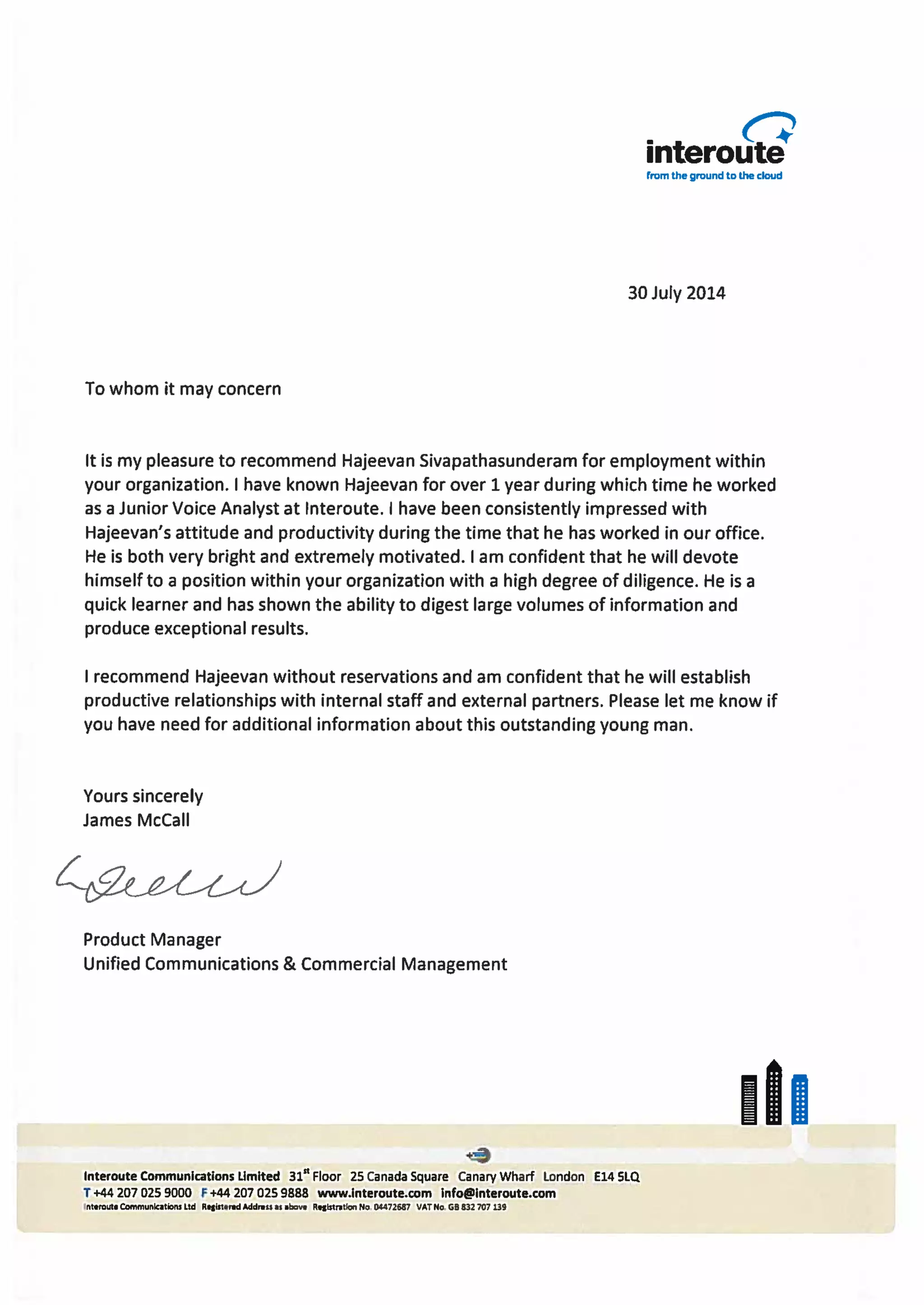 Reference Letter_Interoute | PDF