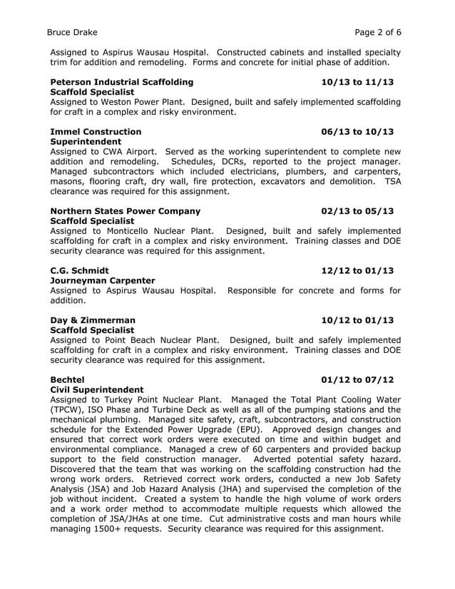 Bruce Drake Resume and Certifications | DOC | Civil Engineering ...