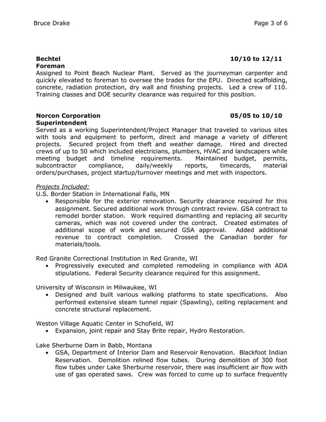 Bruce Drake Resume and Certifications | DOC | Civil Engineering ...
