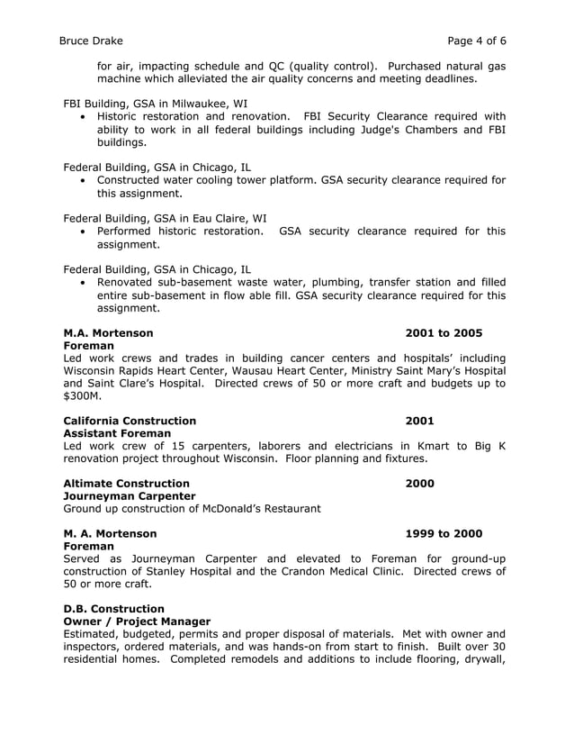 Bruce Drake Resume and Certifications | DOC | Civil Engineering ...