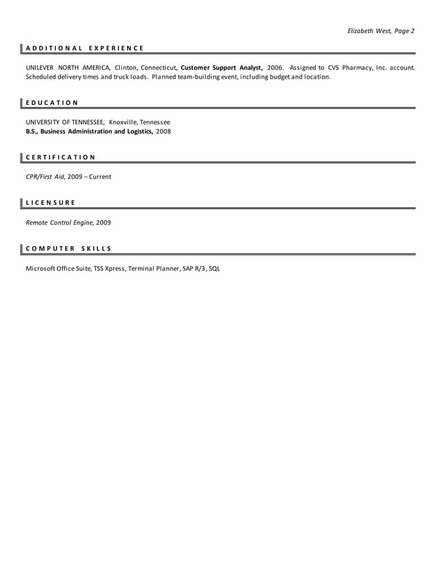 Elizabeth West Resume | DOCX | Rail Travel | Travel Type