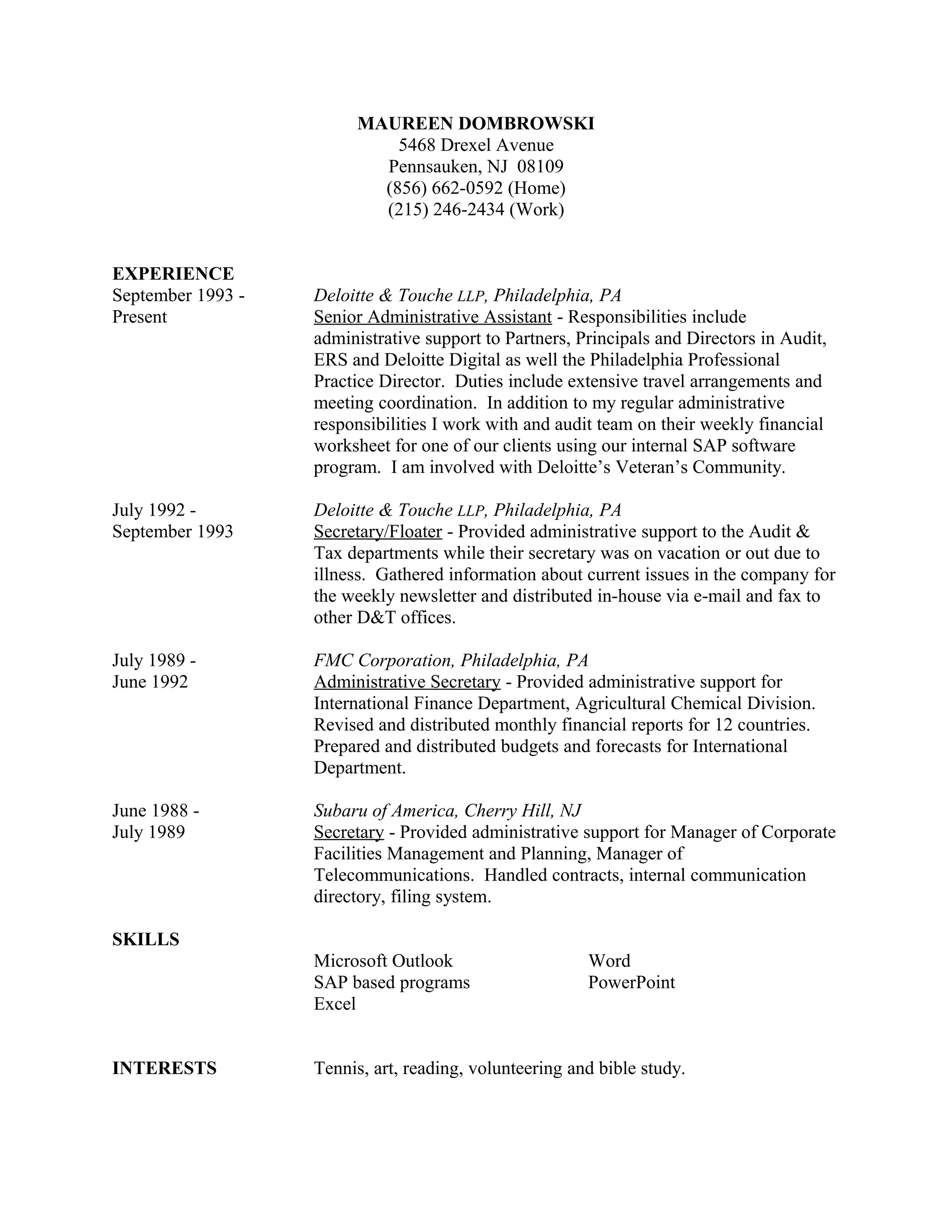 MAUREENresume | DOC | Business | Business and Finance