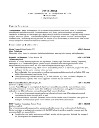 David Lodge's Resume | DOC